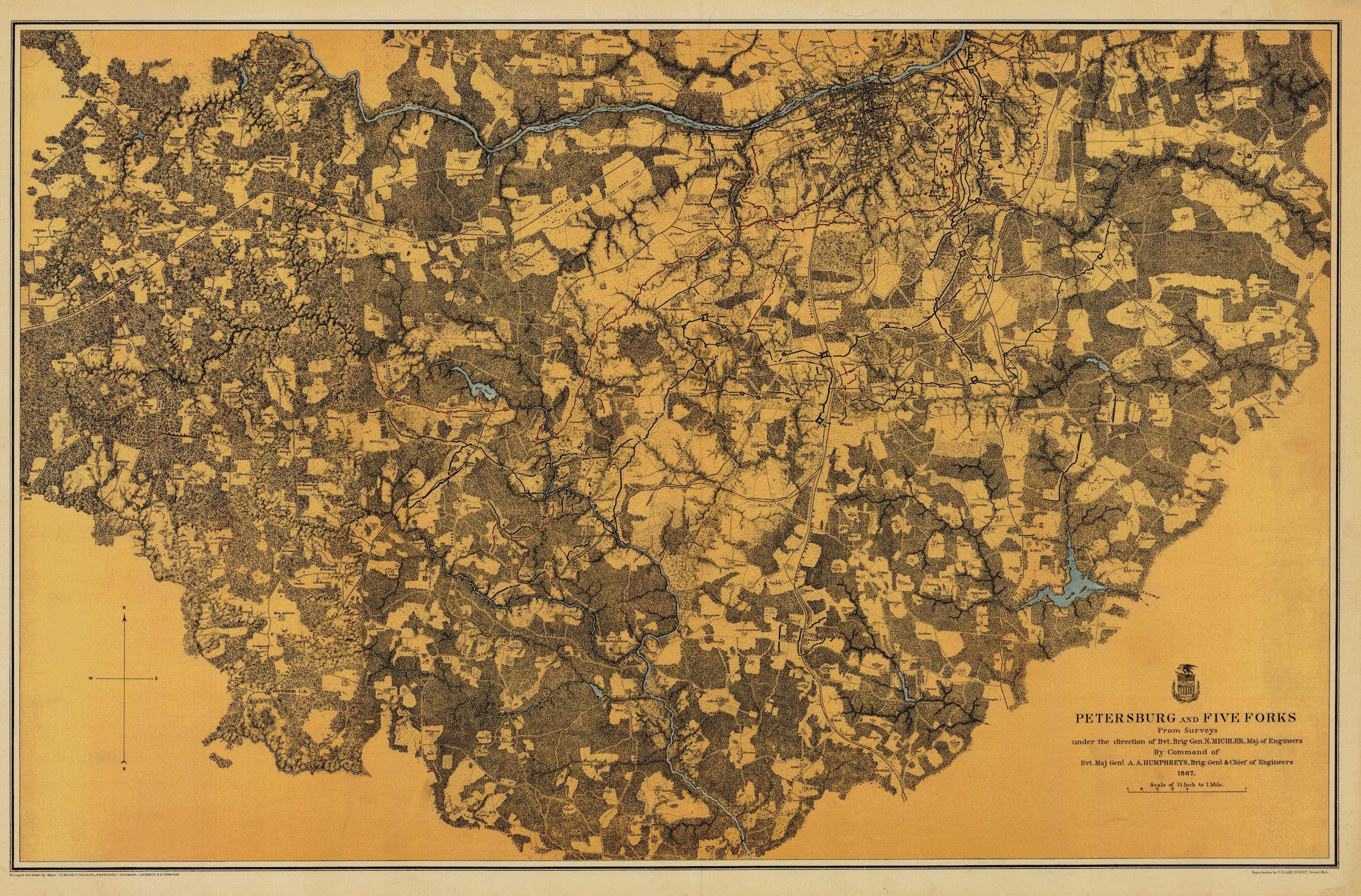 Petersburg and Five Forks Virginia Map 1867 - Nautical Chart Print - Etsy