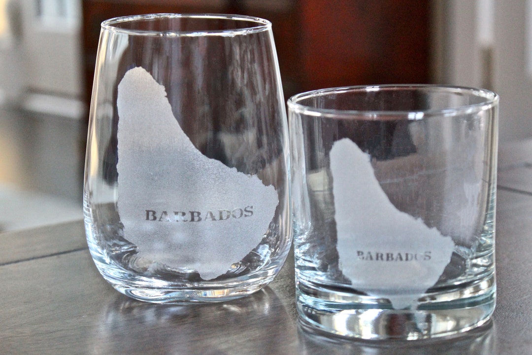 Barbados Map Engraved Glasses Etsy