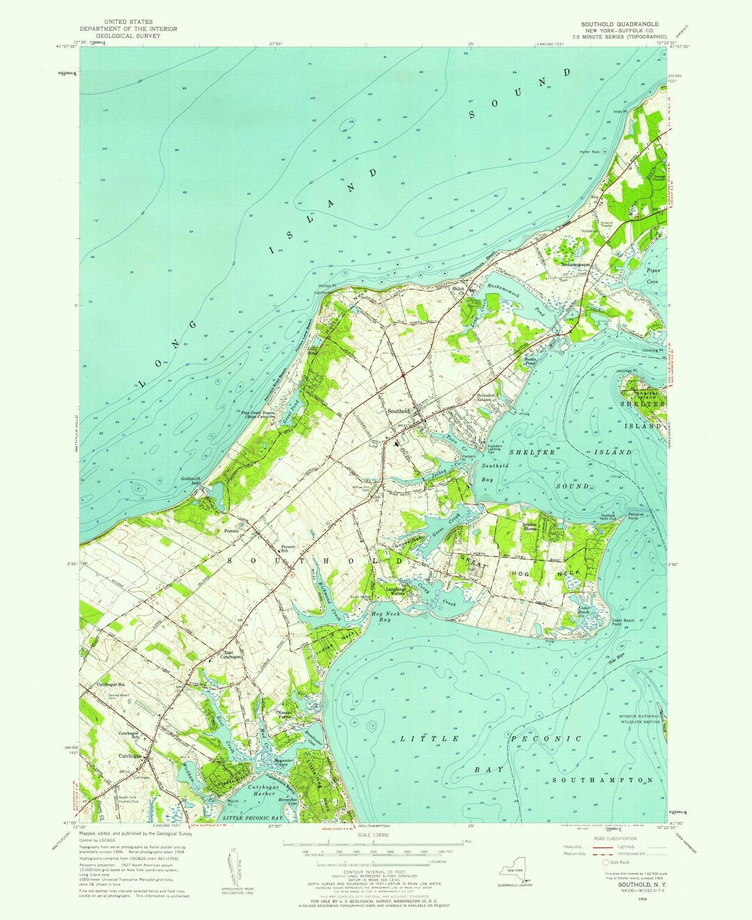 Southold- Long Island Map - 1956 - Etsy