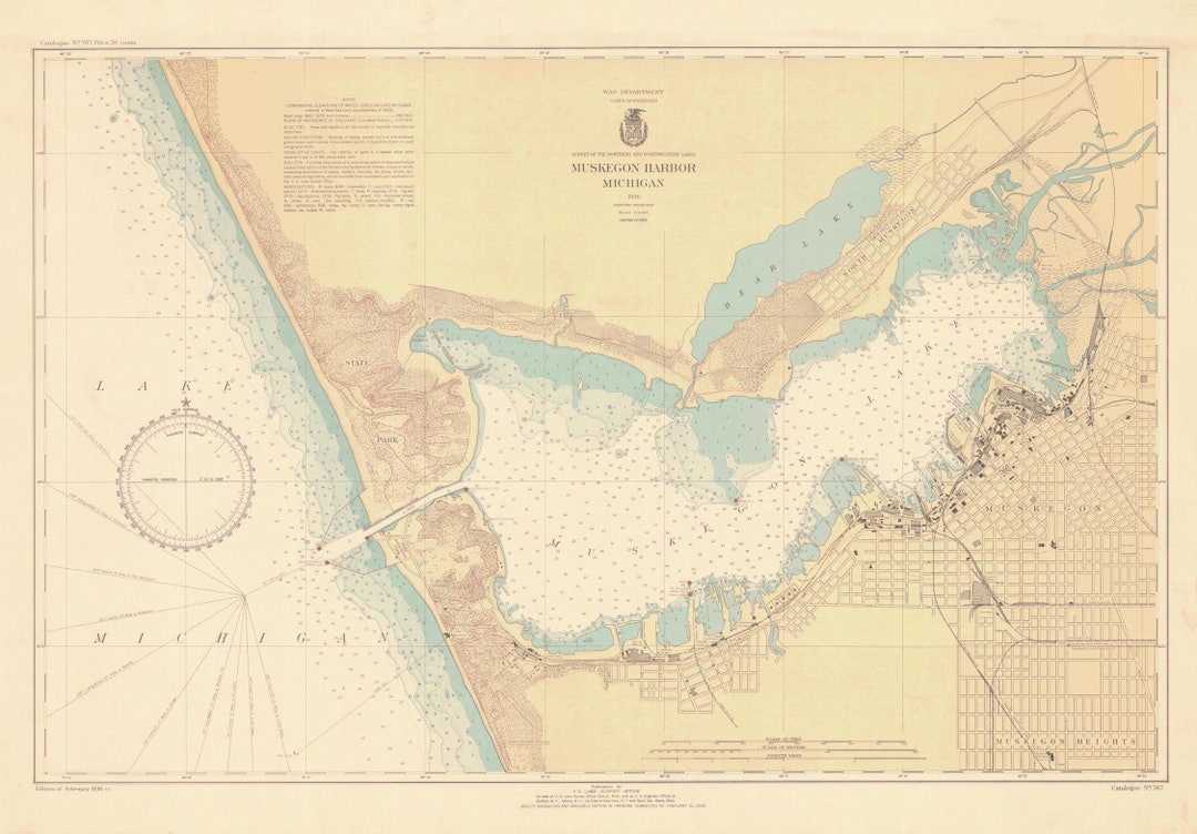 Muskegon Harbor Map 1936 - Nautical Chart Print - Etsy