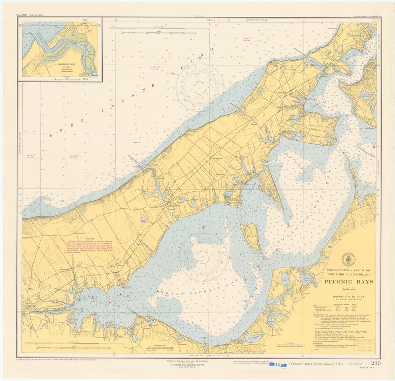 Shelter Island Sound Map & Peconic Bay Map Long Island 1949 - Etsy