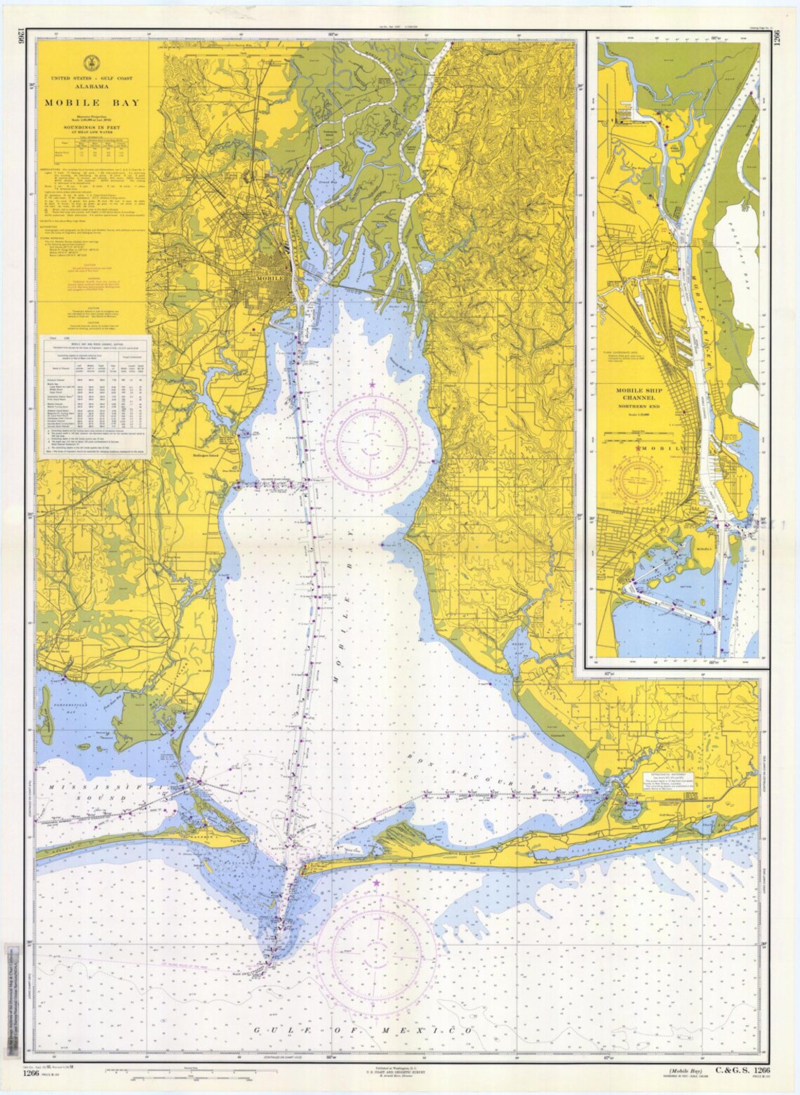 Mobile Bay Map - Alabama Historical Chart 1958 - Nautical Chart Print ...