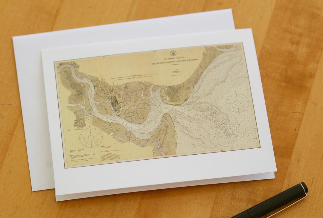 St. Simons Sound Map Notecards 1925 4.25x5.5 - Etsy