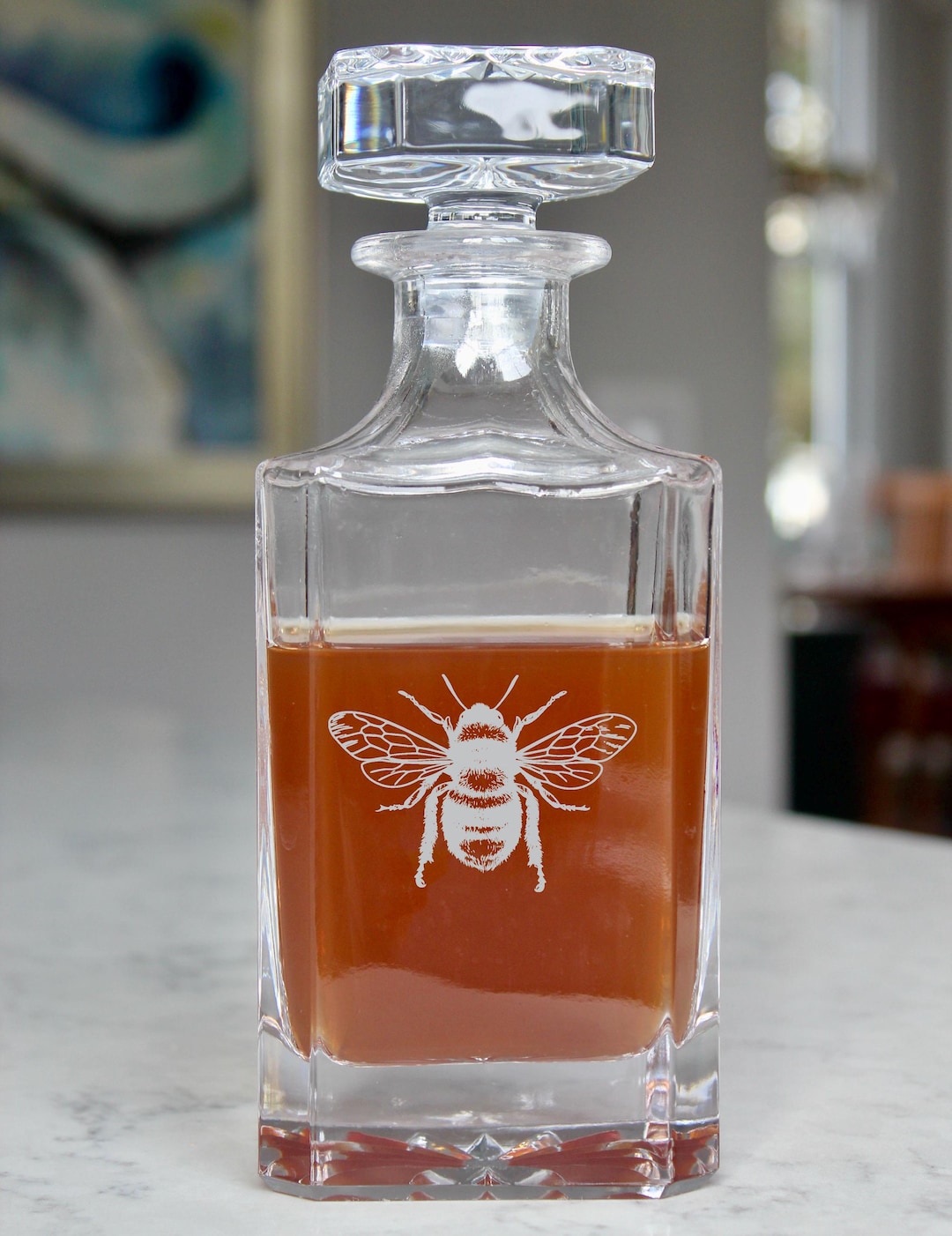 Bee Engraved Crystal Whiskey Decanter With Stopper - Unique Gift - Etsy
