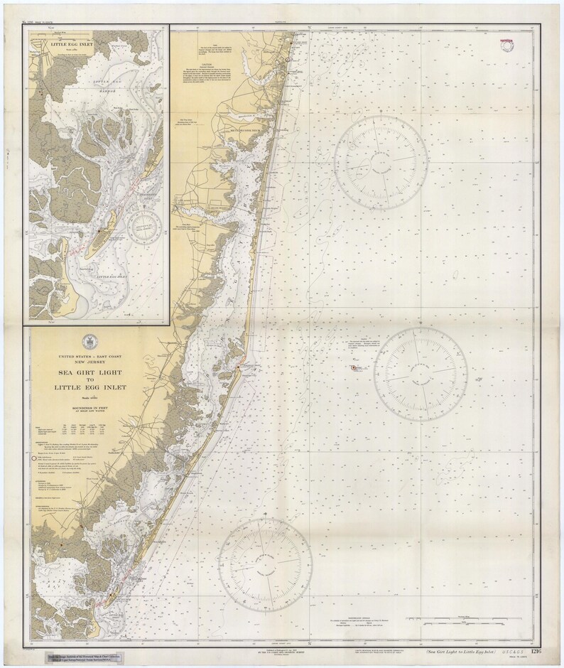 Sea Girt Light to Little Egg Inlet Map 1934 Nautical Chart - Etsy