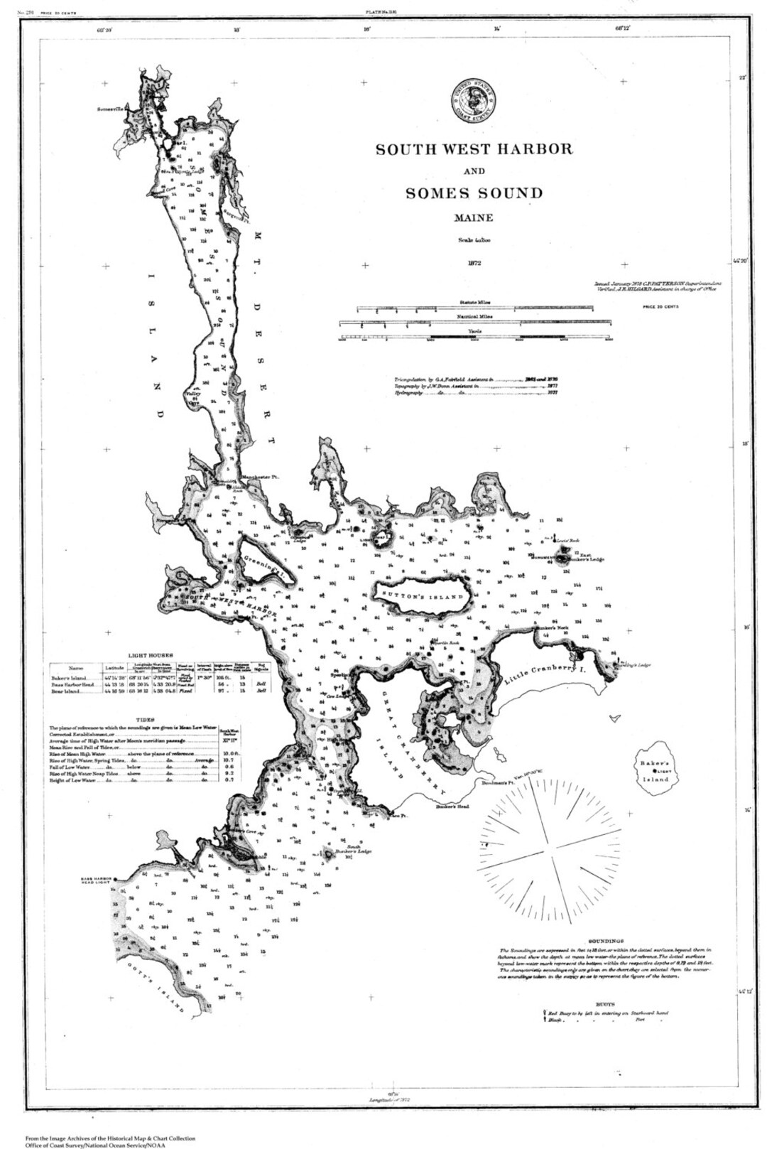 South West Harbor Map and Somes Sound Maine Map 1872 - Nautical Chart ...