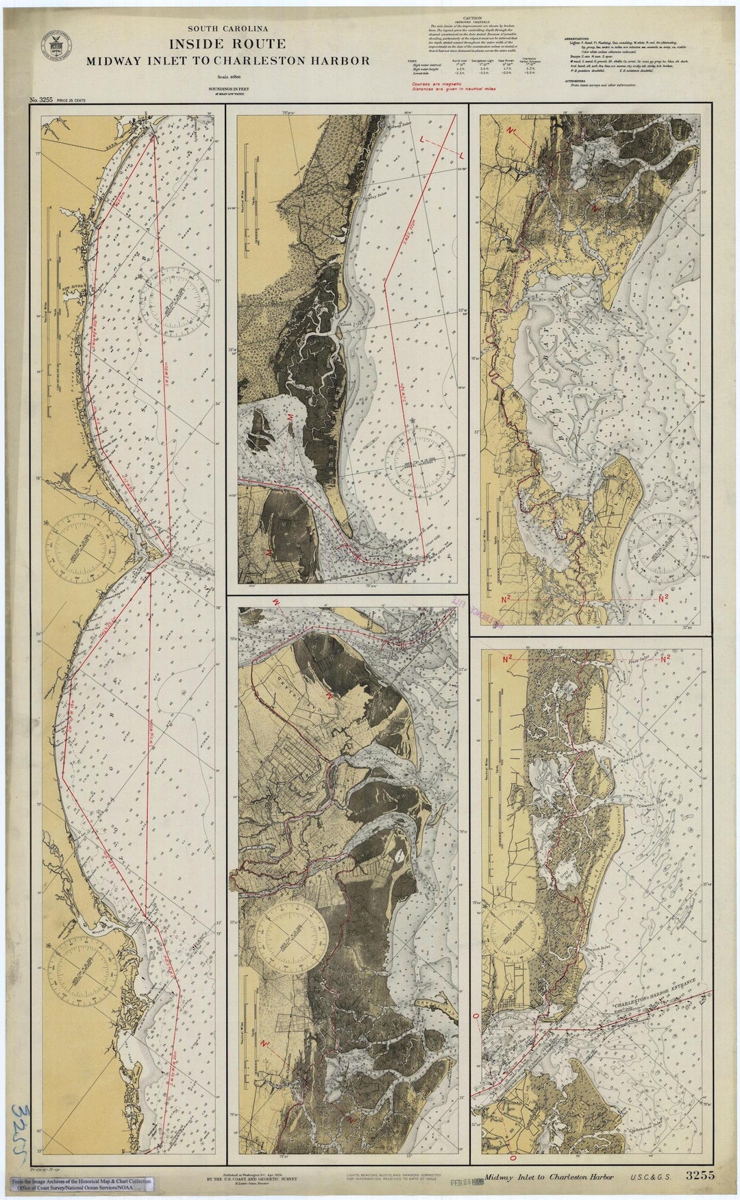 Midway Inlet to Charleston Harbor Map 1925 - Nautical Chart Print - Etsy