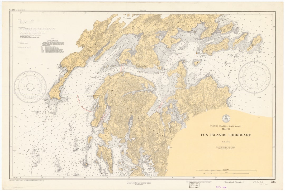 Fox Island Thorofare Map - 1936 - Nautical Chart Print - Etsy