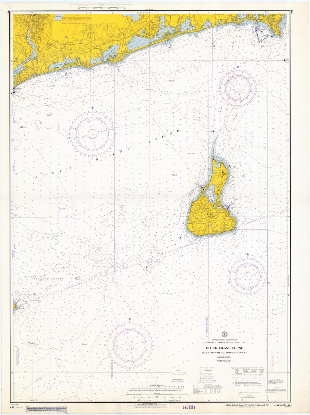 Block Island Sound Map - Point Judith to Montauk 1966 - Nautical Chart ...