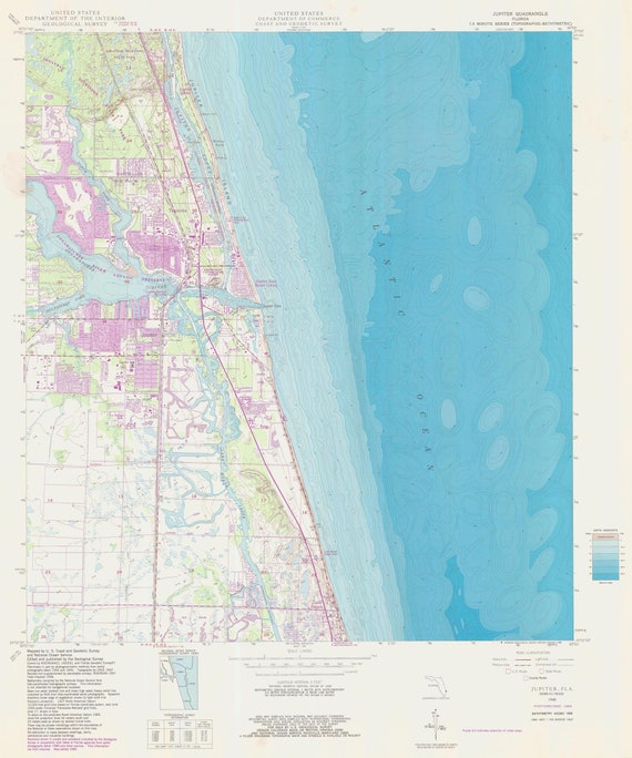 Jupiter Bathymetric Fishing Map 1983 Nautical Chart Print - Etsy