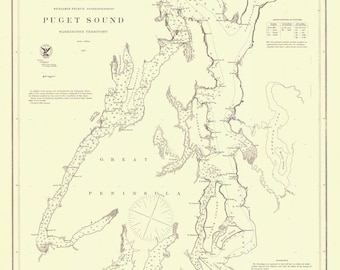 Puget Sound Seattle Nautical Chart Map 1959 Dark Blue DIGITAL PRINT 16 ...