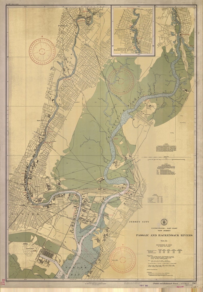 Passaic and Hackensack Rivers Map 1940 | Etsy