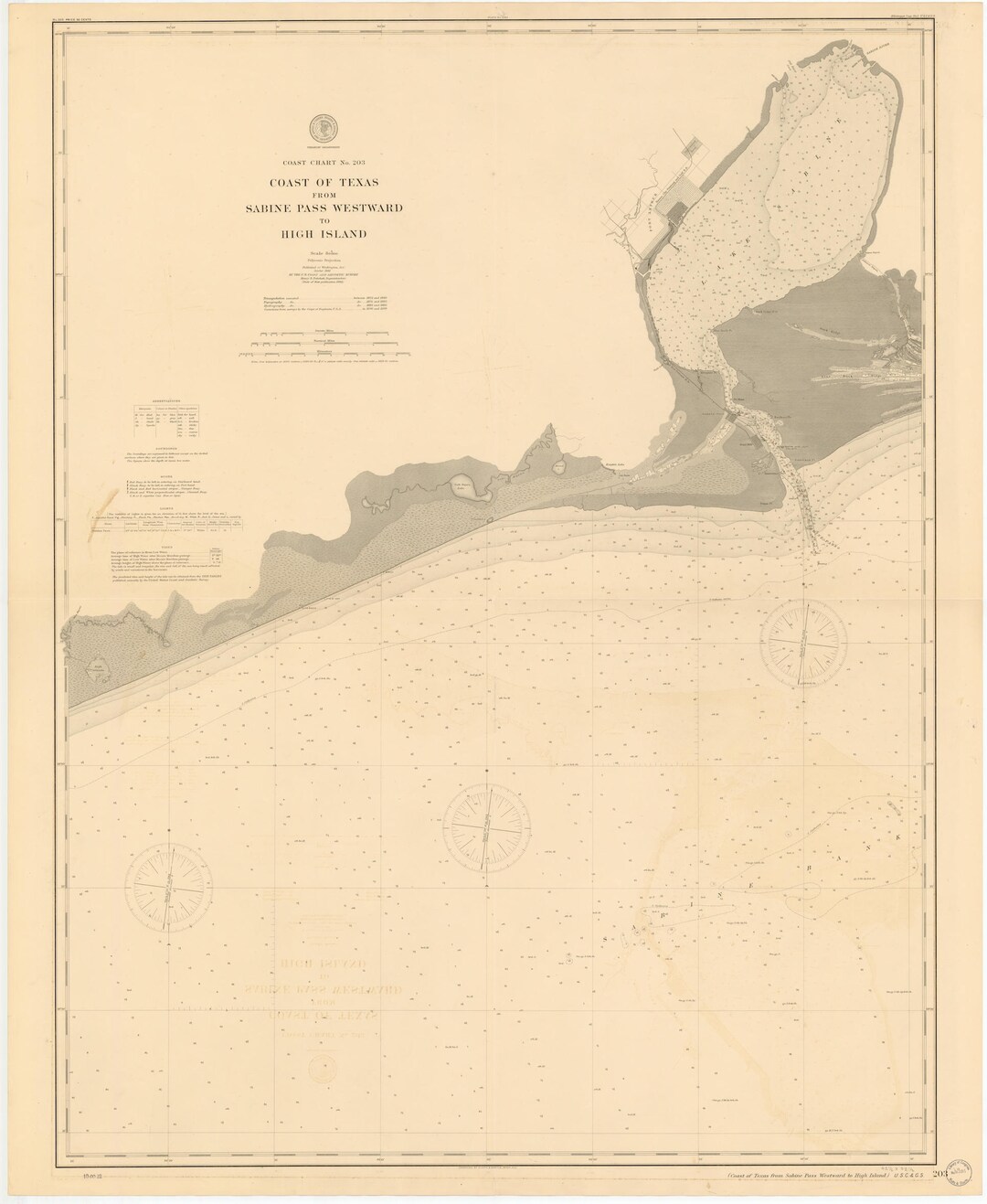 Sabine Pass Westward to High Island Map - 1900 - Nautical Chart Print ...
