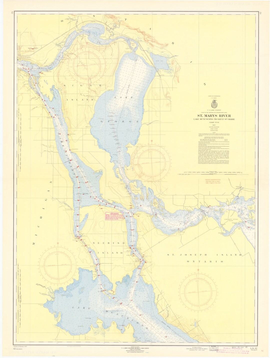 St. Mary's River Map - Lake Munuscong to Sault Ste Marie - 1957 ...