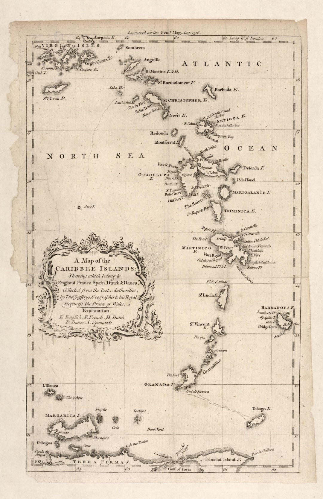 Caribbean Islands Map - 1756 - Nautical Chart - Paper | Canvas | Metal ...
