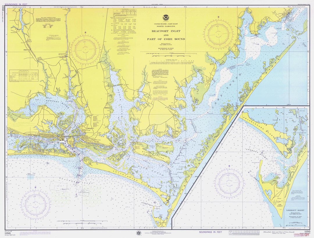 Beaufort Inlet and Core Sound North Carolina Map 1976 - Nautical Chart ...