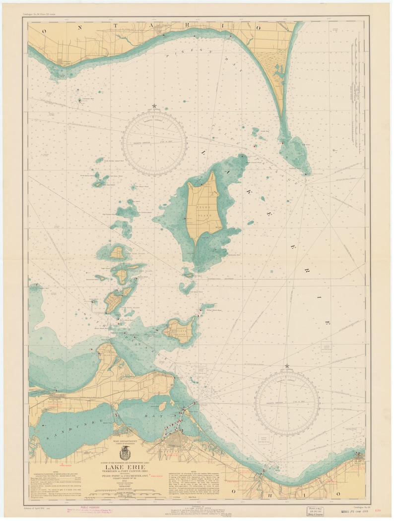 Lake Erie Map - Vermilion to Port Clinton 1941 - Nautical Chart Print ...