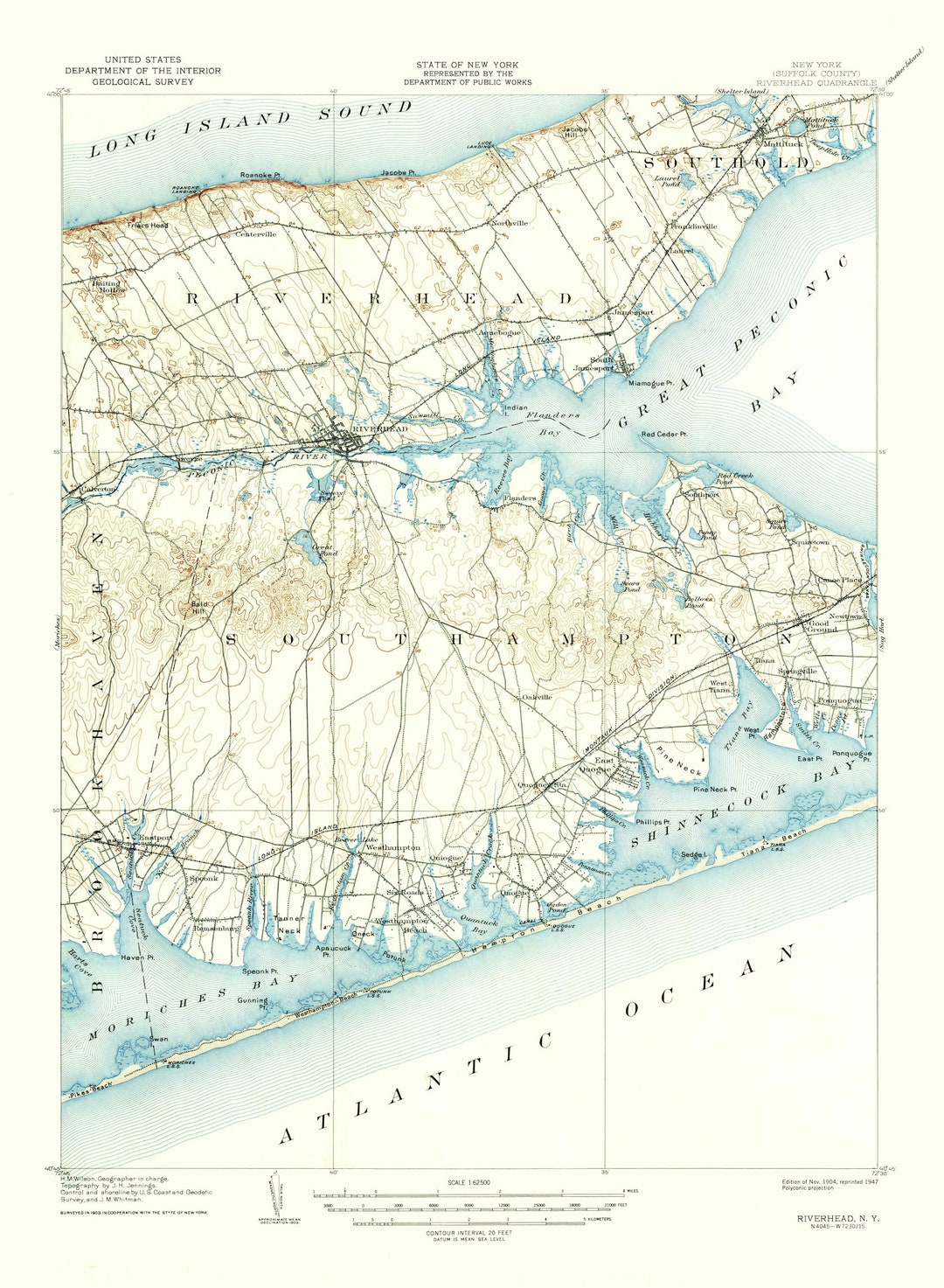Riverhead - Long Island Map - 1904 - Etsy