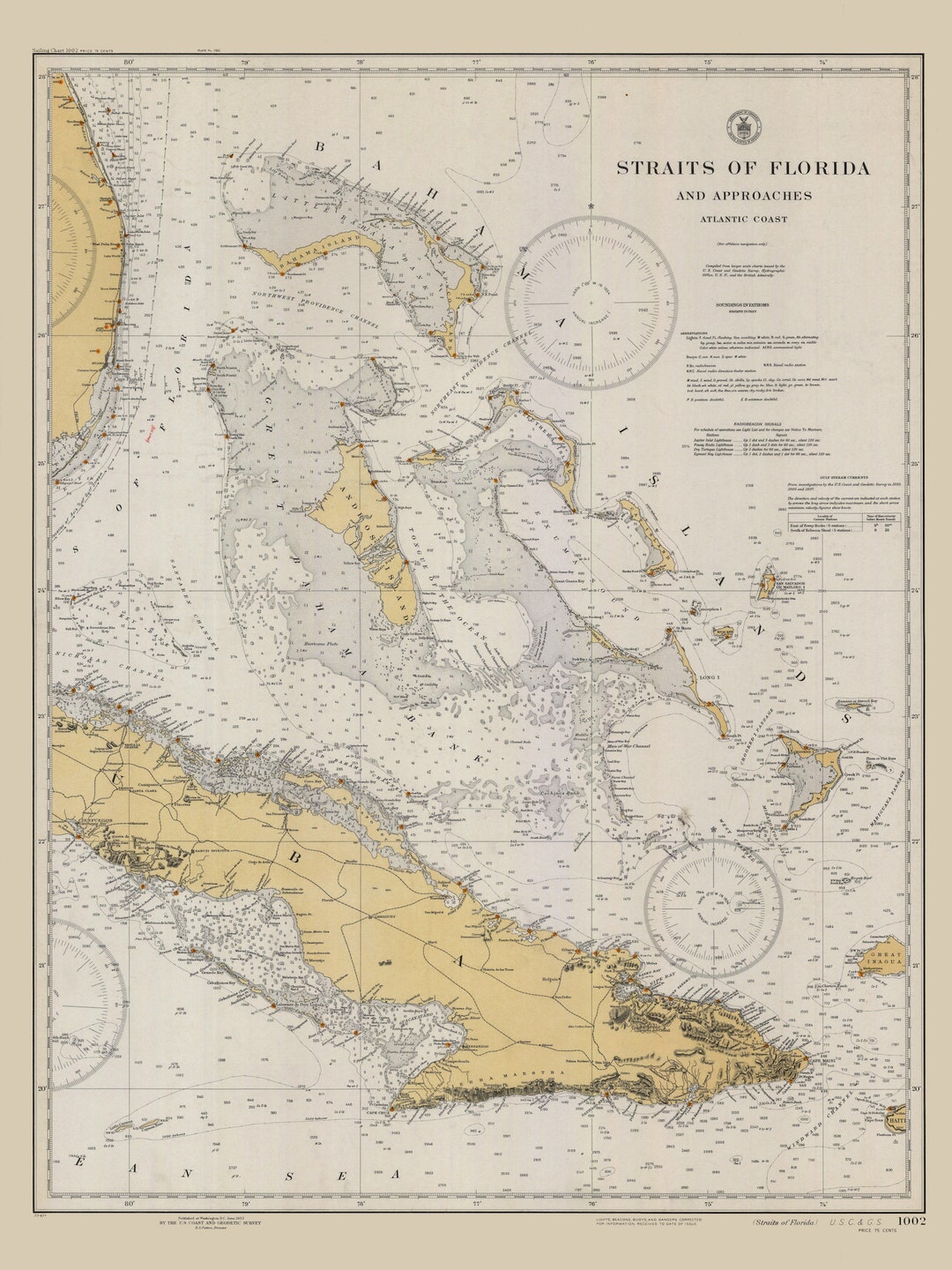 Bahamas 1933 - Nautical Chart Print - Etsy