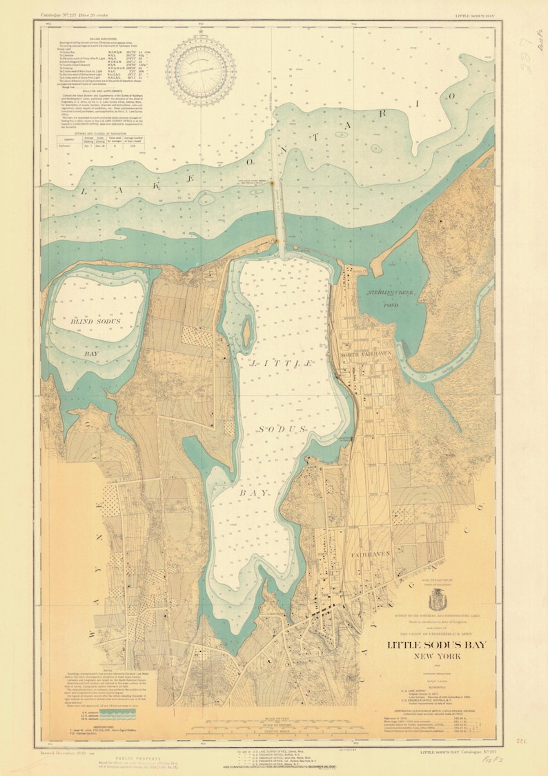 Little Sodus Bay Map - Lake Ontario Historical Map 1930 - Nautical ...