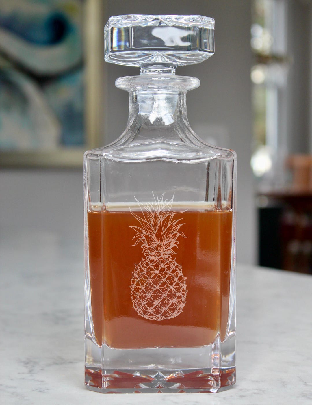 Pineapple Design Engraved Crystal Whiskey Decanter With Stopper - Etsy