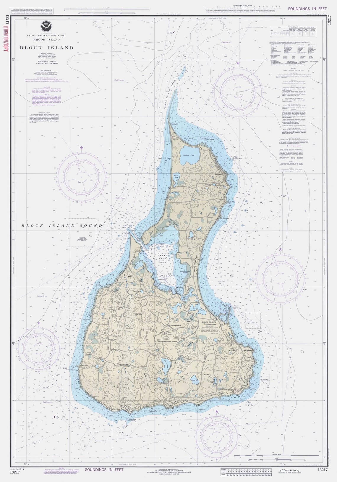 Block Island Map - 1991 - Nautical Chart Print - Etsy