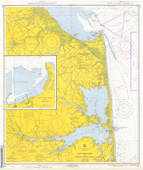 Cape Henlopen Map to Indian River Inlet 1968 Nautical Chart - Etsy