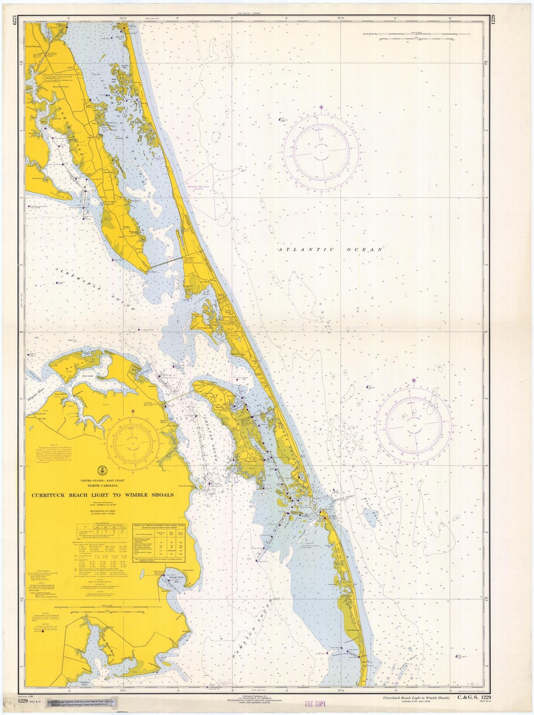 Currituck Beach to Wimble Shoals Map 1966 - Nautical Chart Print - Etsy