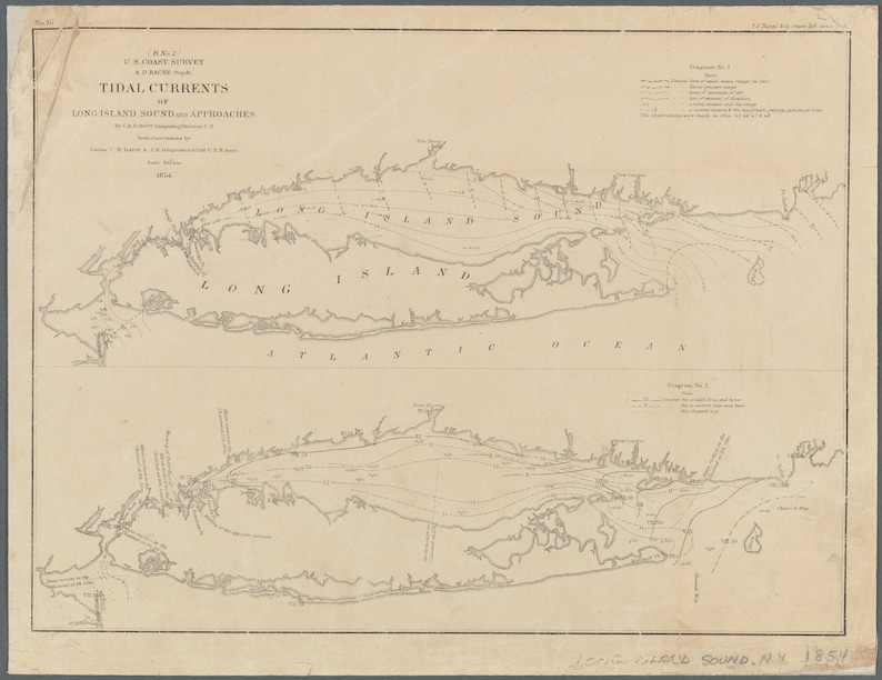 Long Island Sound Tidal Currents Map Nautical Chart Print - Etsy