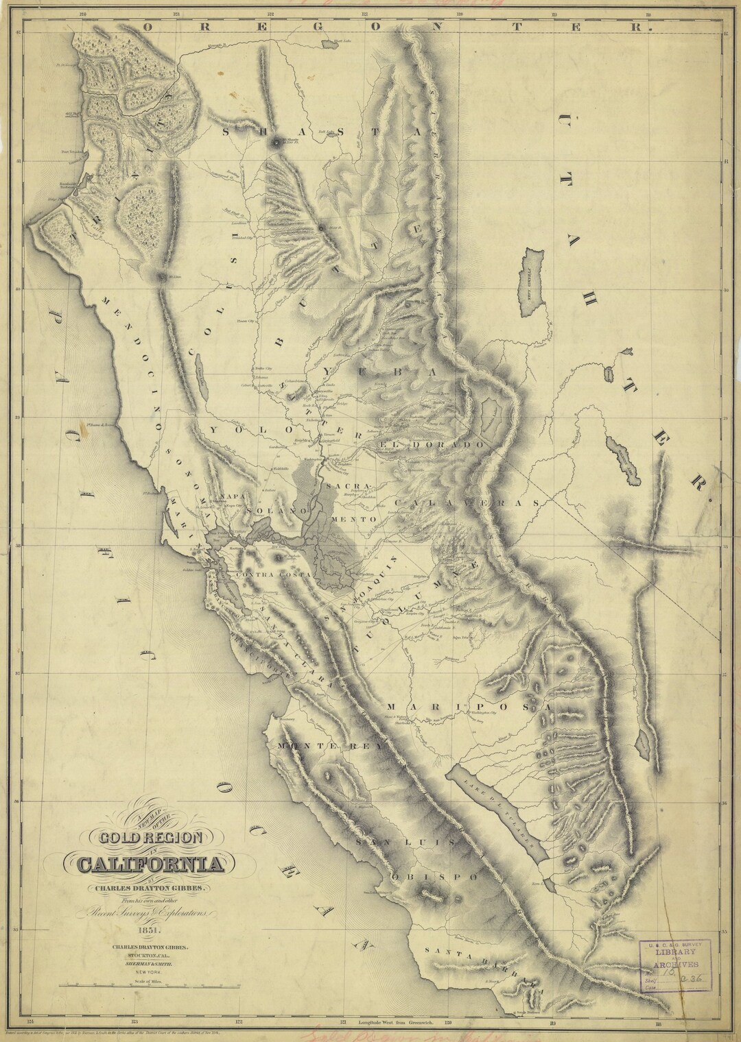California Map 1851 - Nautical Chart Print - Etsy