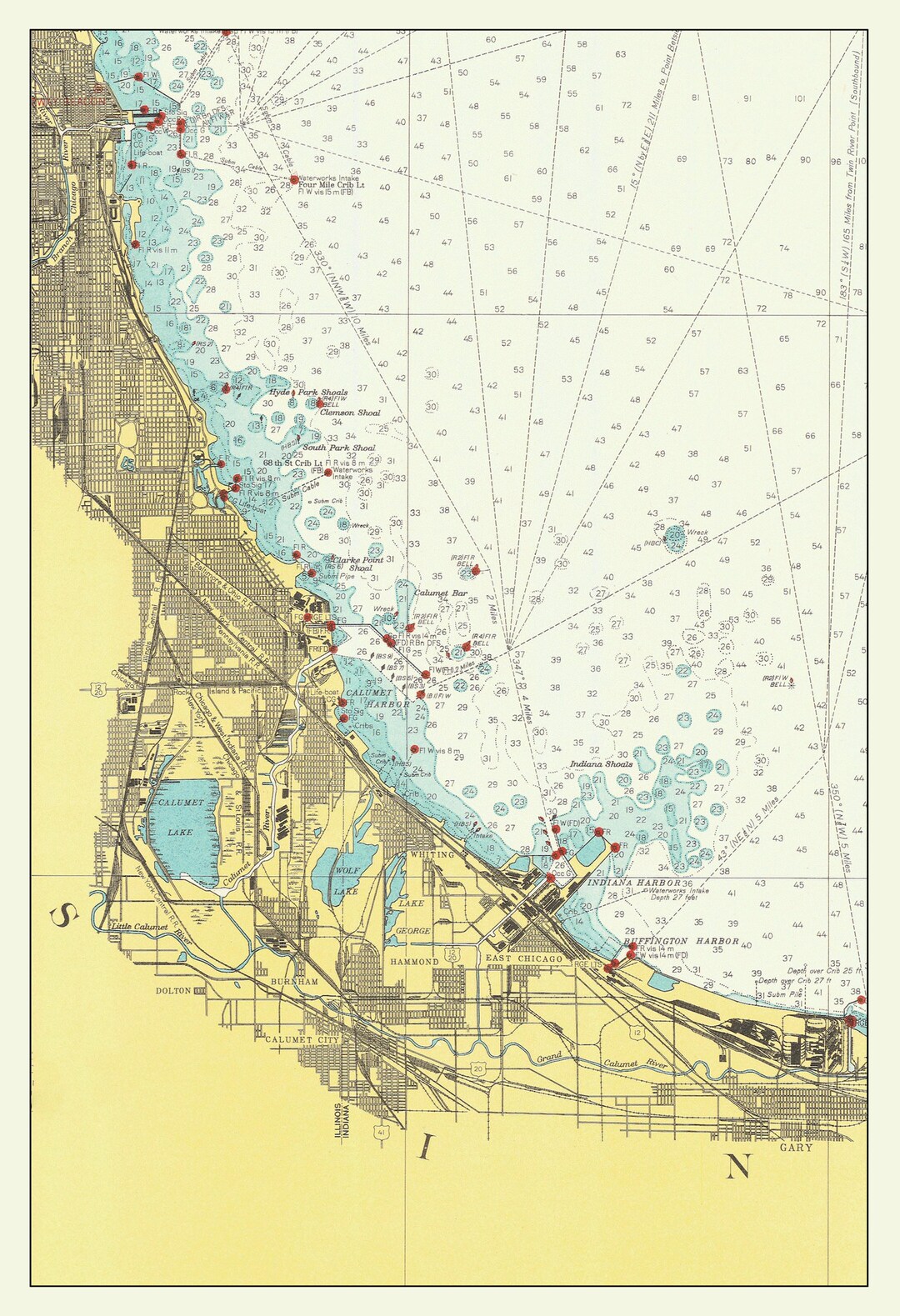 Lake Michigan Map - Chicago to Gary 1947 - Nautical Chart Print - Etsy