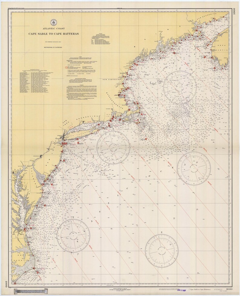 Cape Sable to Cape Hatteras Map 1937 - Nautical Chart Print - Etsy ...