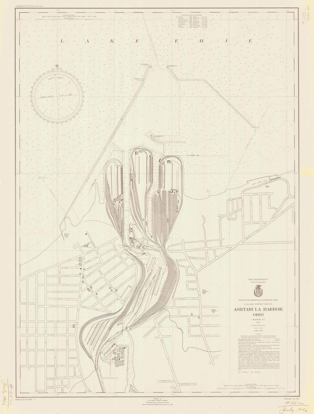 Lake Erie Map - Ashtabula Harbor 1946 - Nautical Chart Print - Etsy