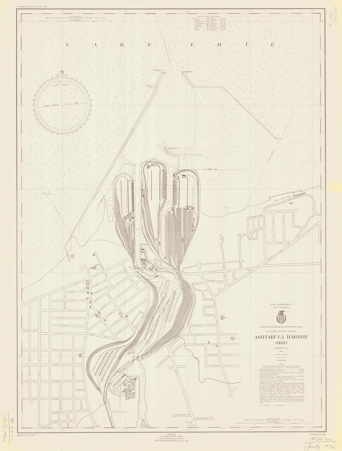 Lake Erie Map Ashtabula Harbor 1946 Nautical Chart Print - Etsy