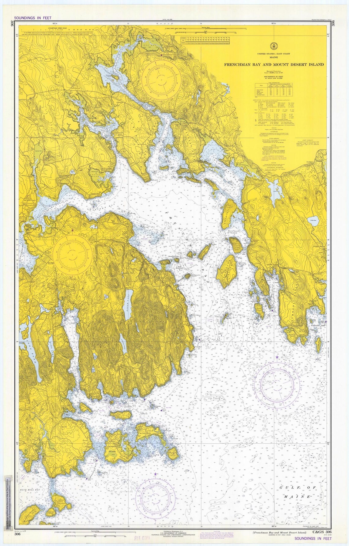 Frenchman Bay and Mount Desert Island Map 1972 Nautical - Etsy