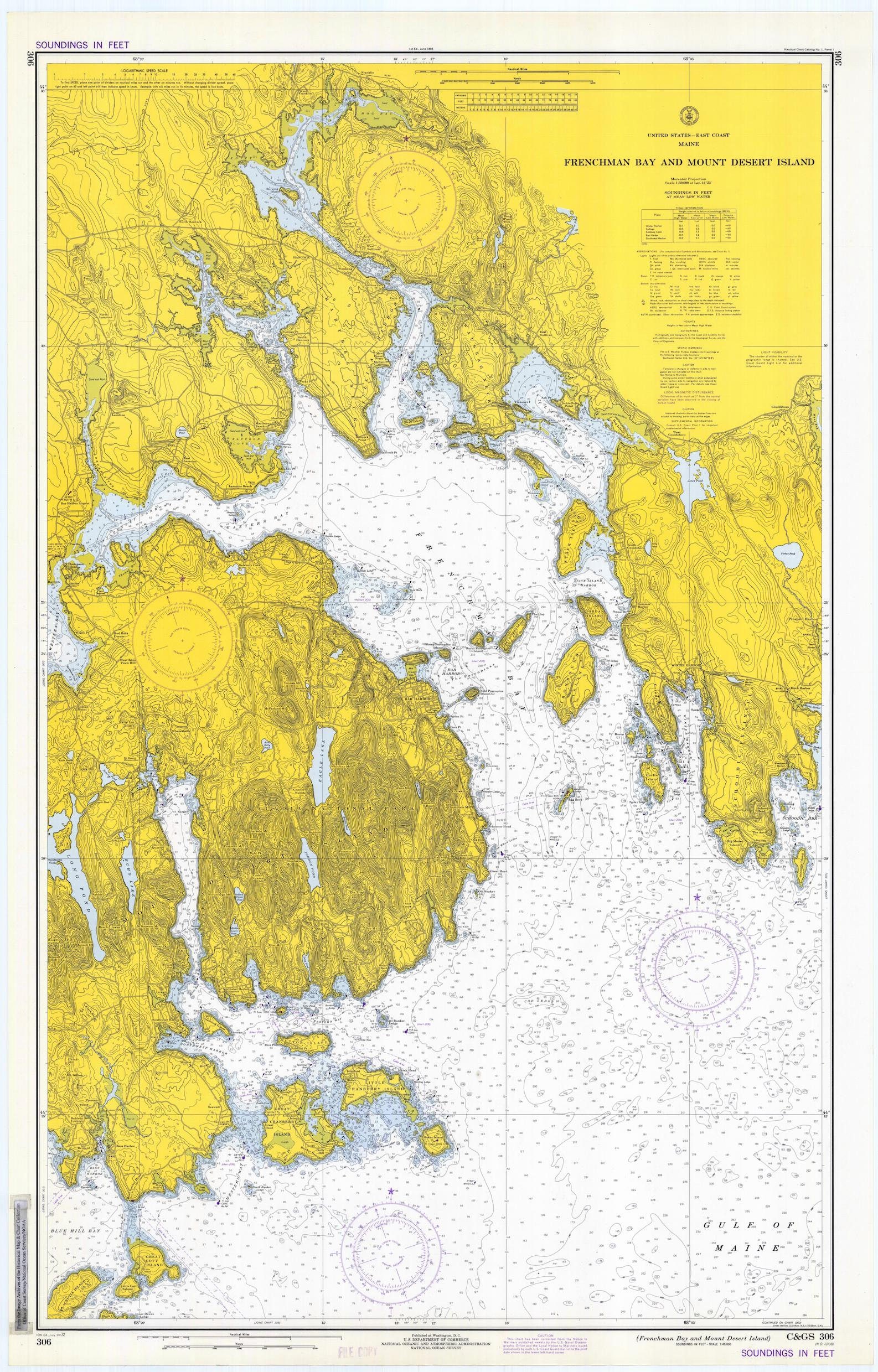 Frenchman Bay and Mount Desert Island Map 1972 - Nautical Chart Print ...