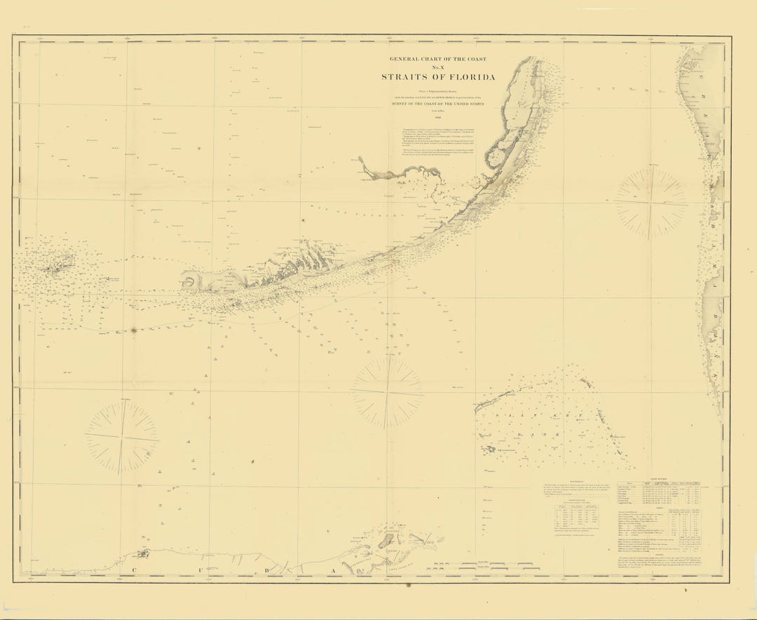 Florida Keys Nautical Chart Print: Straits of Florida, Vintage Map ...