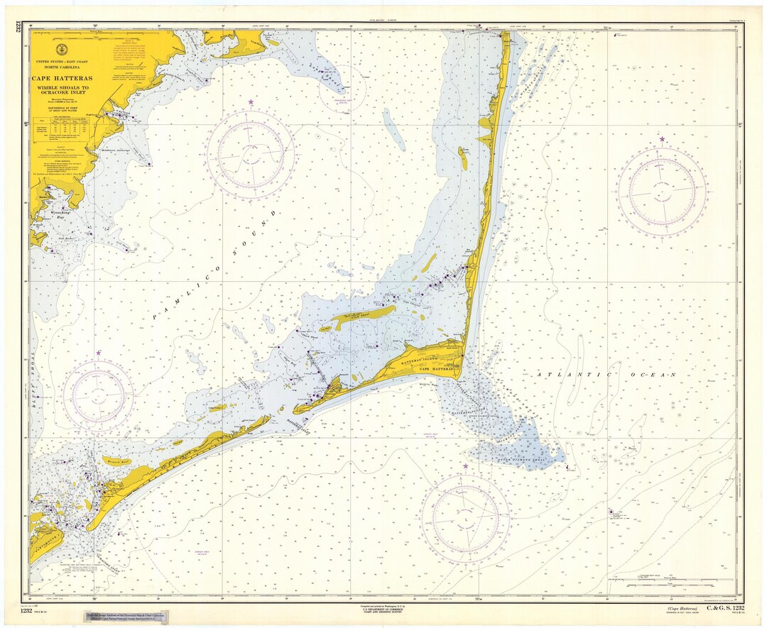 Cape Hatteras Map - Wimble Shoals to Ocracoke Inlet - 1964 - Nautical ...