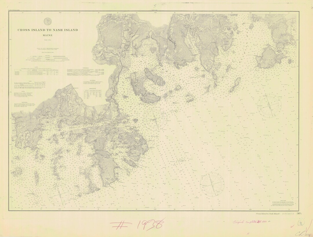 Cross Island to Nash Island Maine Map 1891 - Nautical Chart Print - Etsy