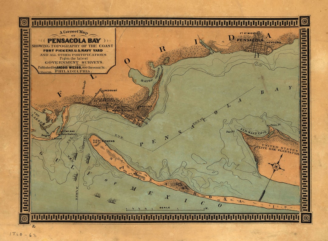 Pensacola Bay Map - 1860 - Nautical Chart Print - Etsy