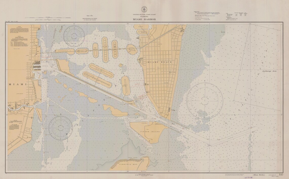 Miami Harbor Map 1936 - Nautical Chart Print - Etsy