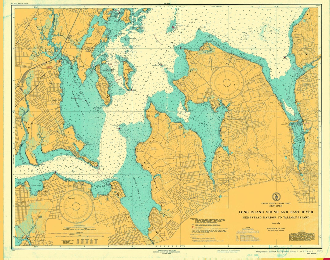 Long Island Sound & East River Historical Map 1939 - Nautical Chart ...