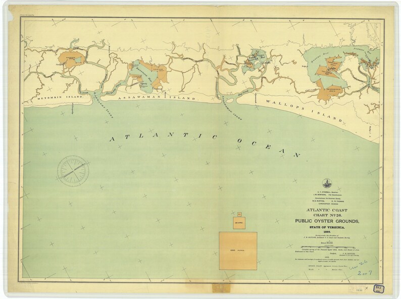 Virginia Public Oyster Grounds Chart #26 1895 - Nautical Chart Print - Etsy