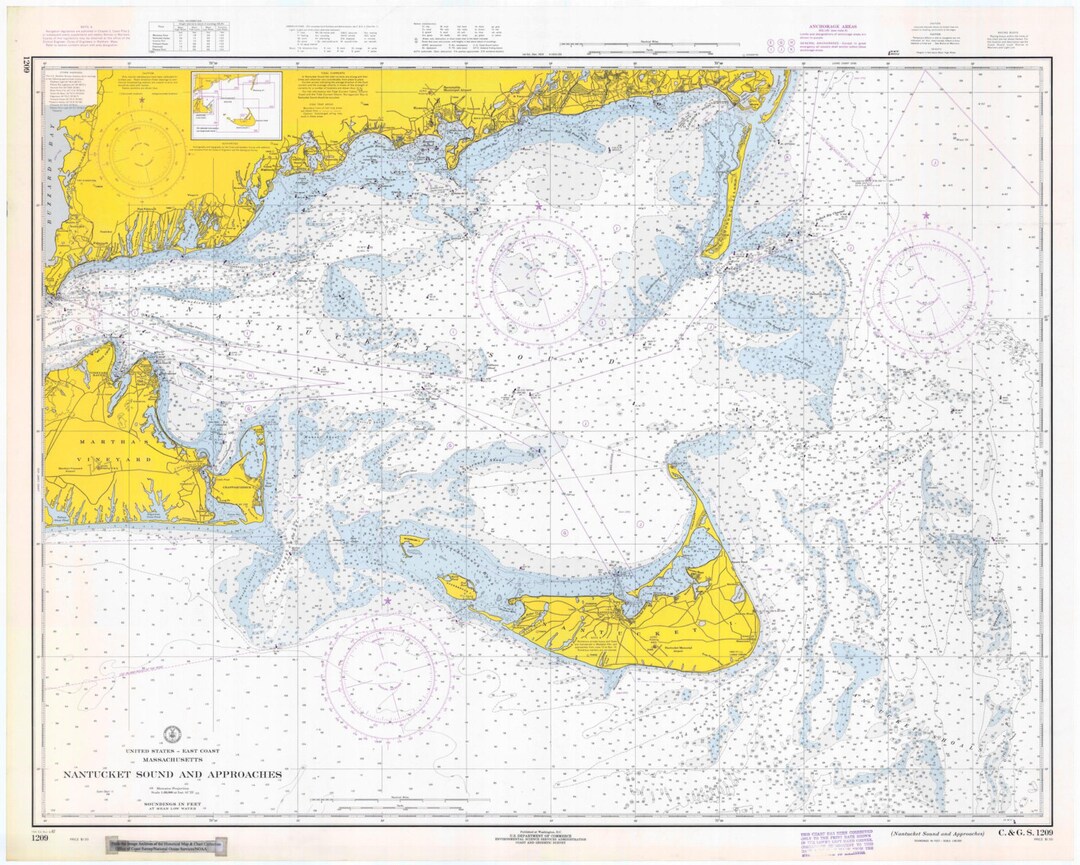 Nantucket Sound and Approaches 1967 - Nautical Chart Print - Etsy