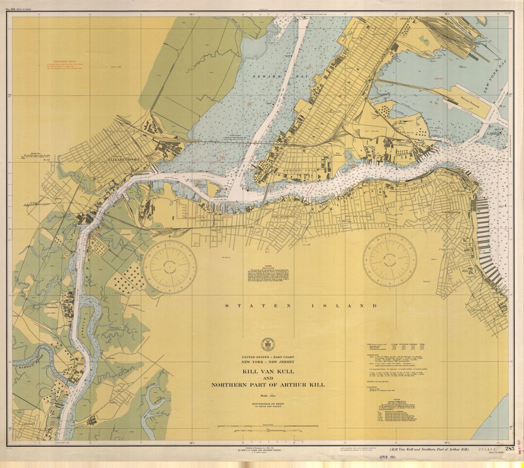 Kill Van Kull Map - Northern Part of Arther Kill - 1941 - Nautical ...
