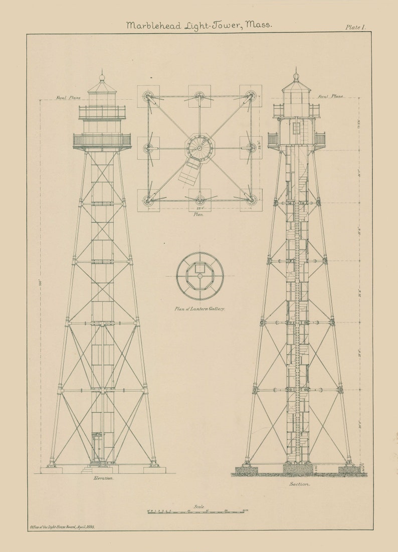 Marblehead Light Tower (MA) Blueprint - 1895 - Etsy