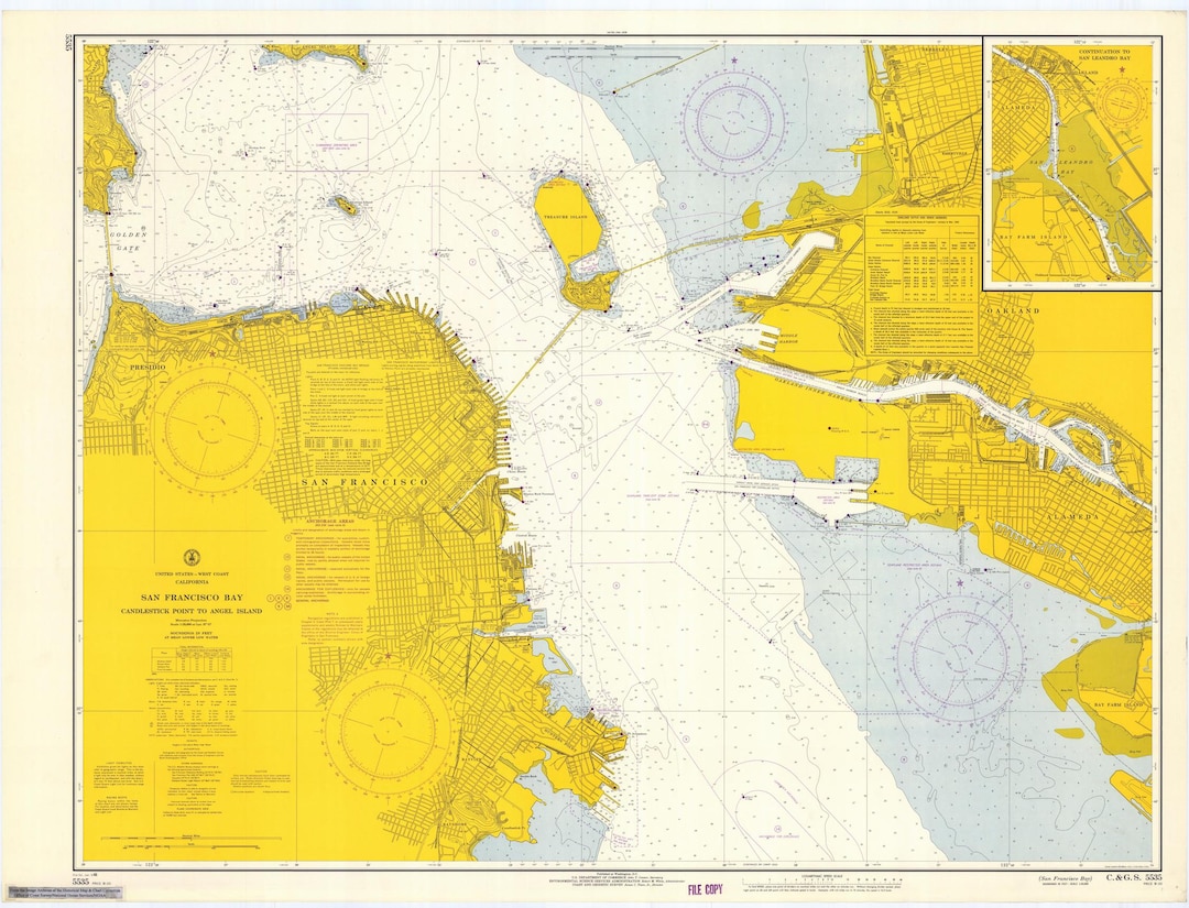 San Francisco Bay Map - Candlestick Point to Angel Island - 1966 ...