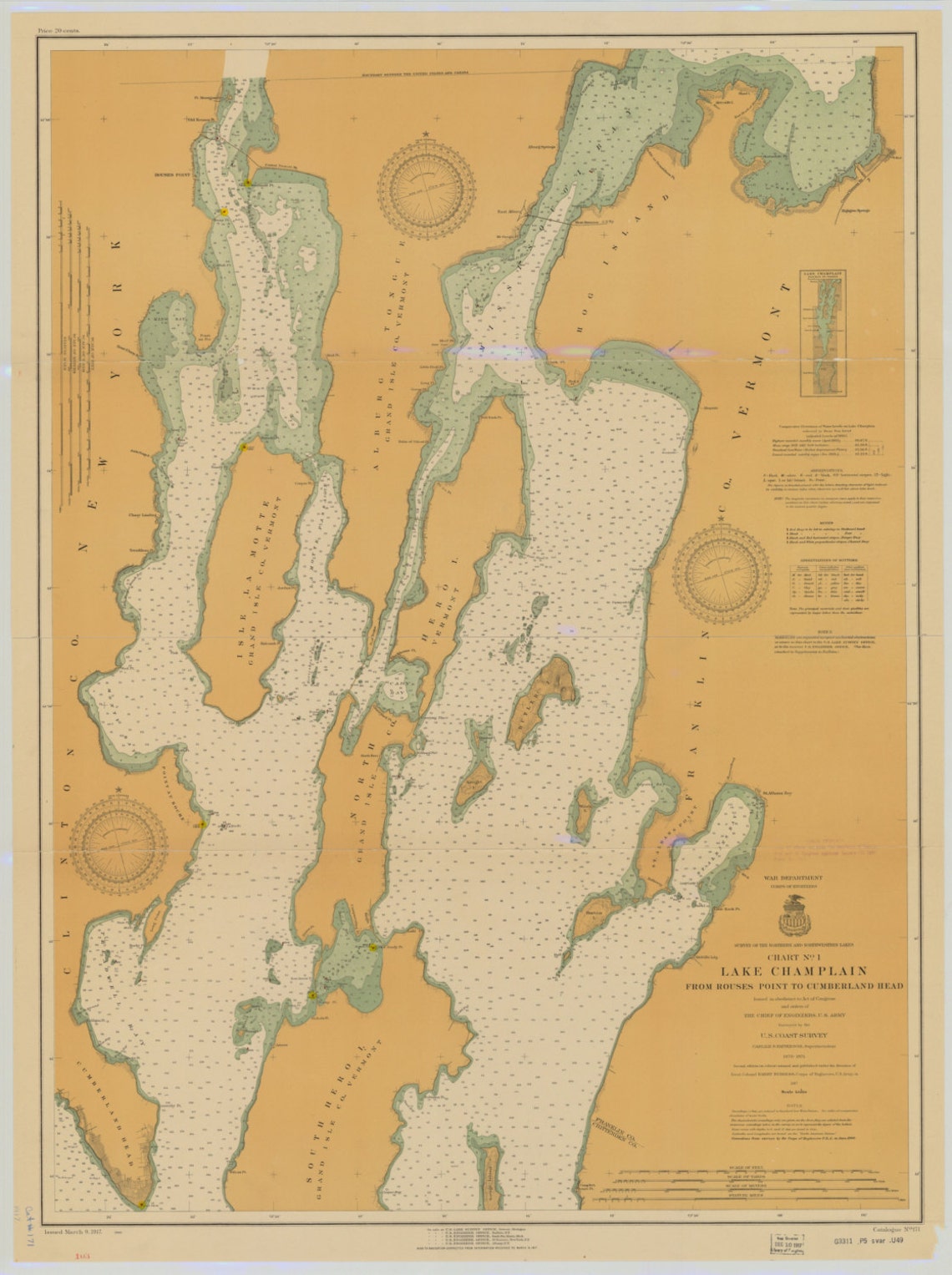 Lake Champlain Map 1917 - Nautical Chart Print - Etsy