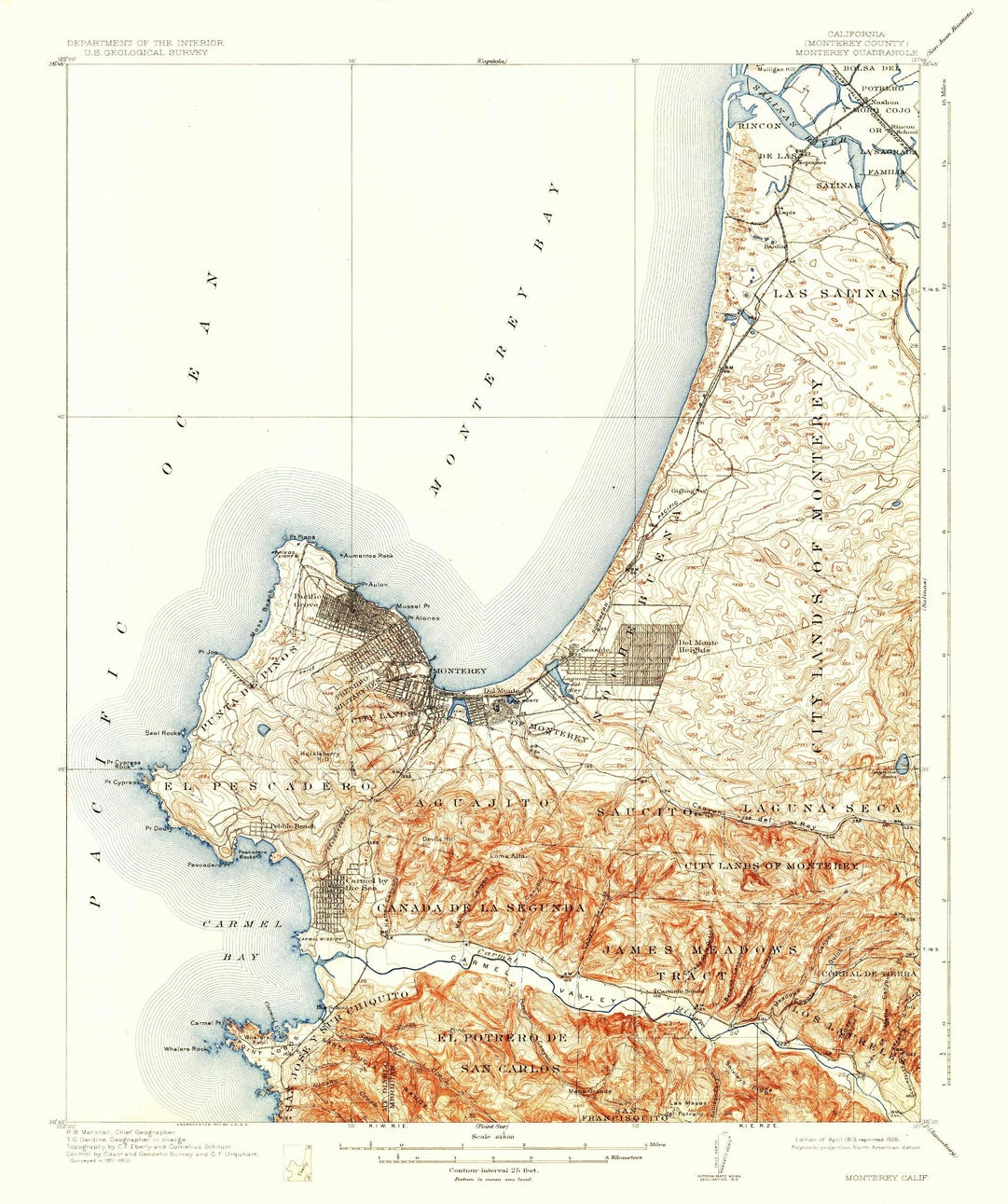 Monterey Map - 1913 - Nautical Chart Print - Etsy