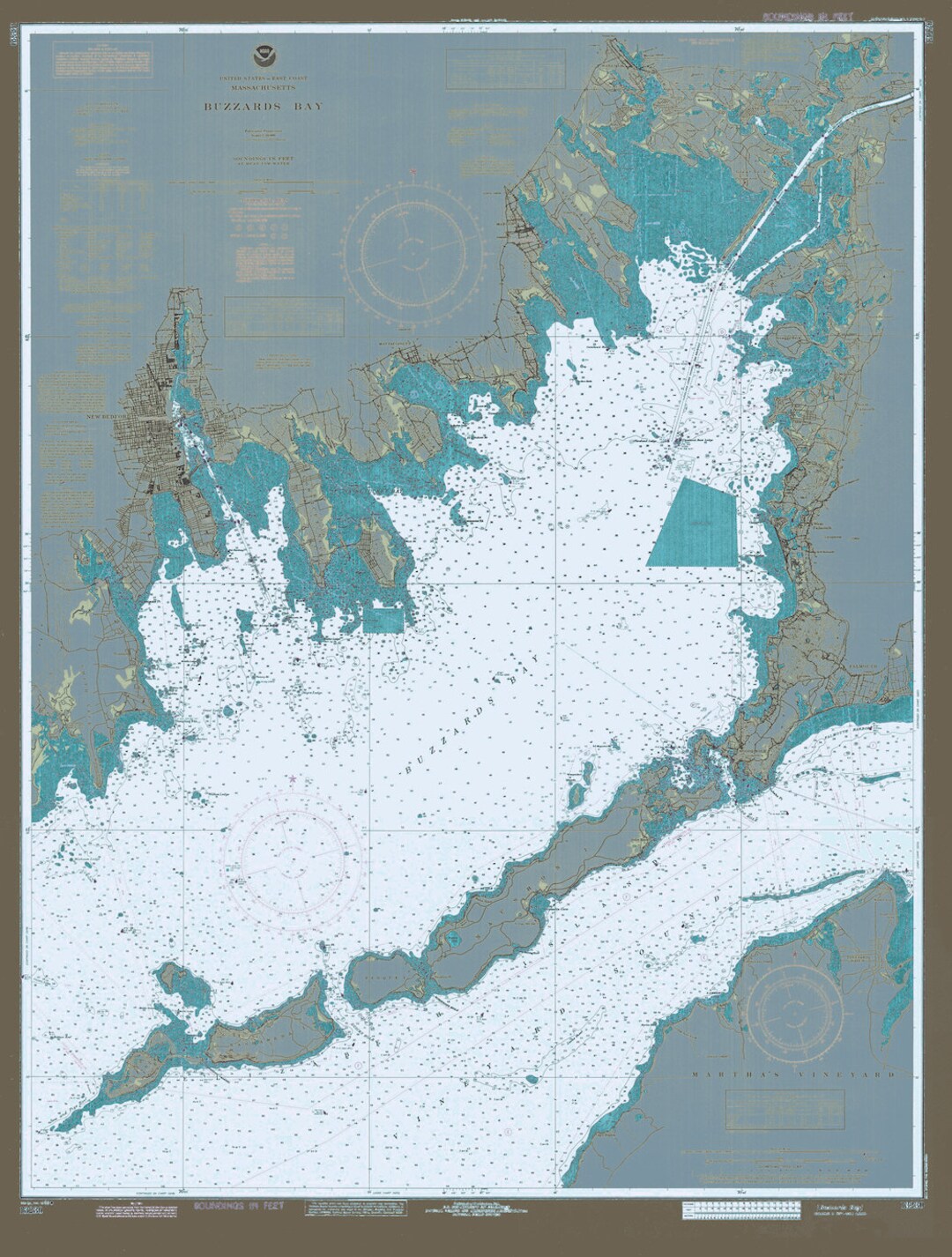 Buzzards Bay Map (custom Color - Earth Tones) - Nautical Chart Print - Etsy